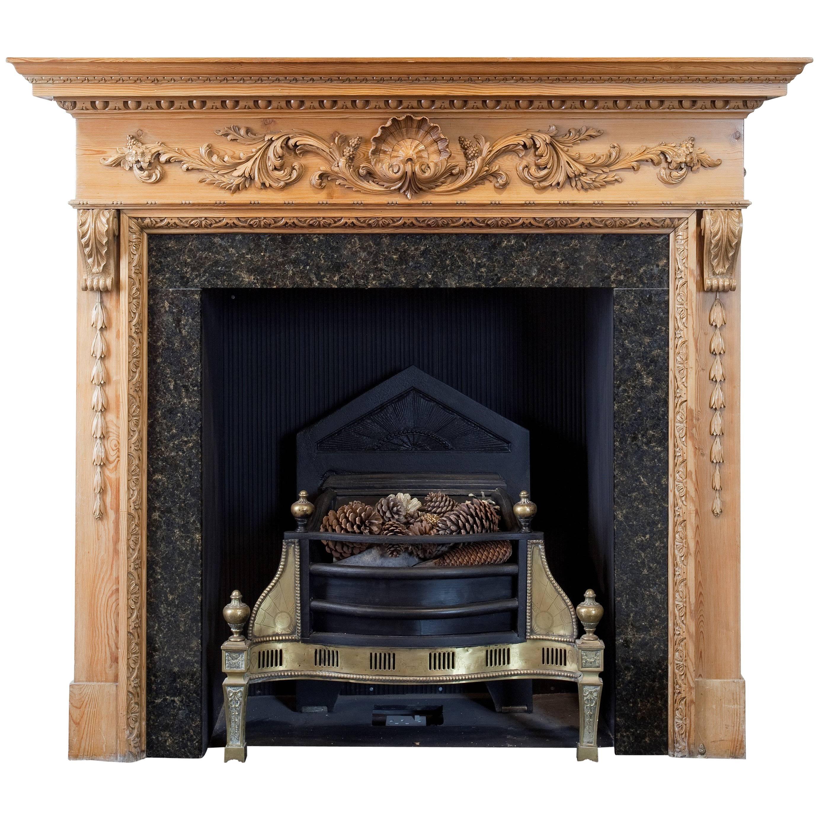 20th Century Georgian Style Carved Antique Pine Fire Surround For Sale ...