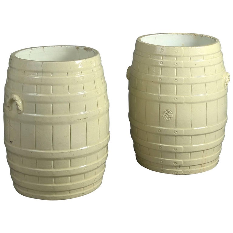 Pair of Large Ceramic Barrel Stick Stands or Planters at 1stDibs