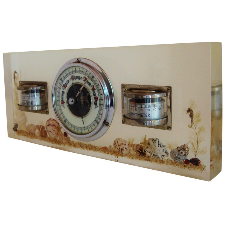 German Art Deco Chrome and Lucite Desktop Aquarium Style Weather ...