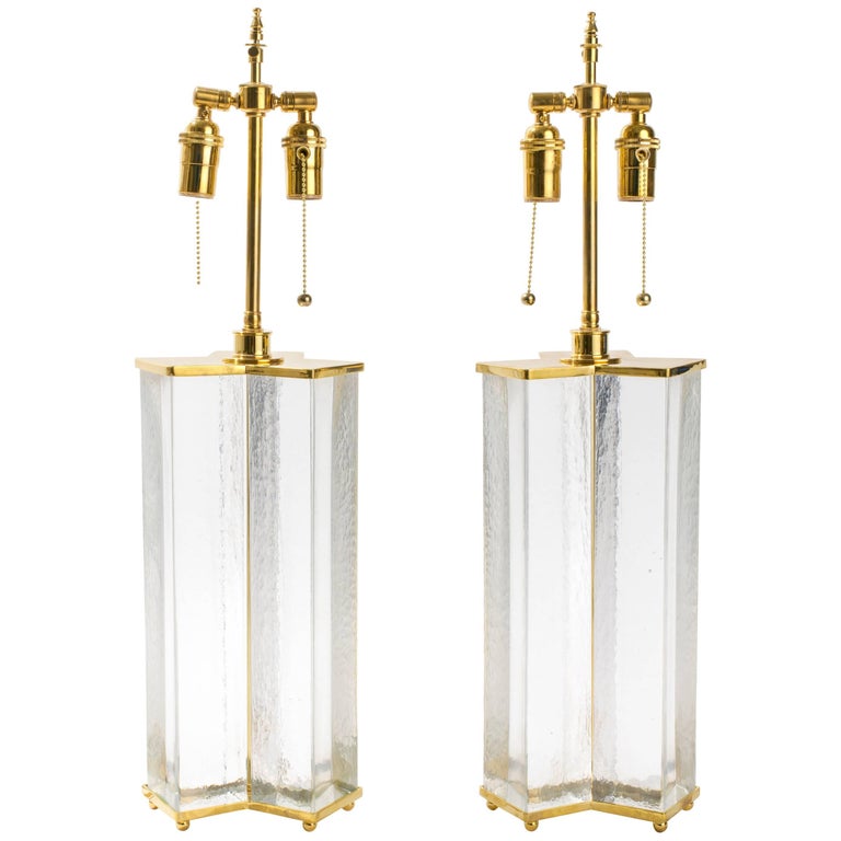 Cast Textured Glass Column Table Lamps For Sale at 1stDibs