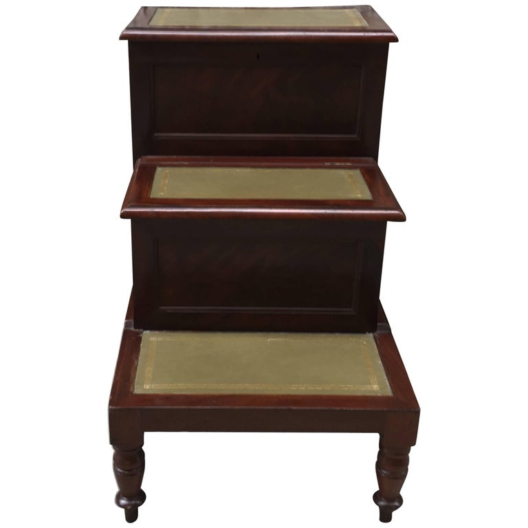 Mahogany Bed Steps with Green Leather at 1stDibs