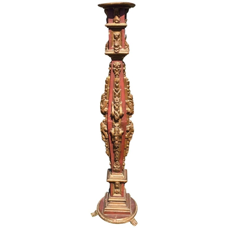 Ornate Italian Painted Wooden Pedestal For Sale at 1stDibs