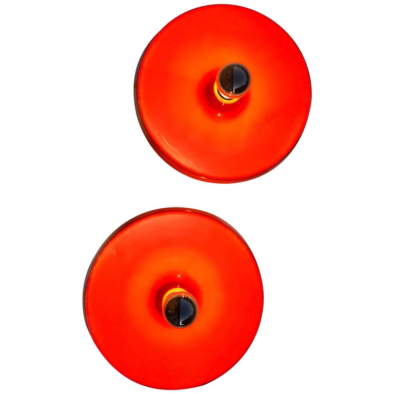 German Fire Red Disk Flush Mount Lights For Sale at 1stDibs