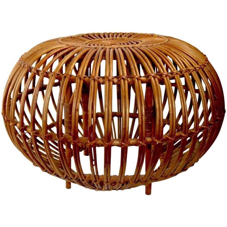 Albini Wicker Bamboo Pouf Ottoman at 1stDibs