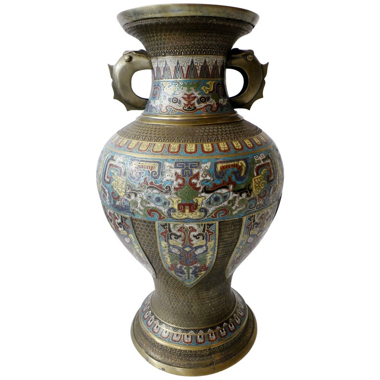 Large 19th Century Chinese Champleve Enamel and Bronze Vase For Sale at ...
