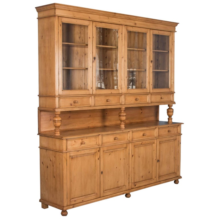 Large English Pine Breakfront Bookcase Display Cabinet at 1stDibs