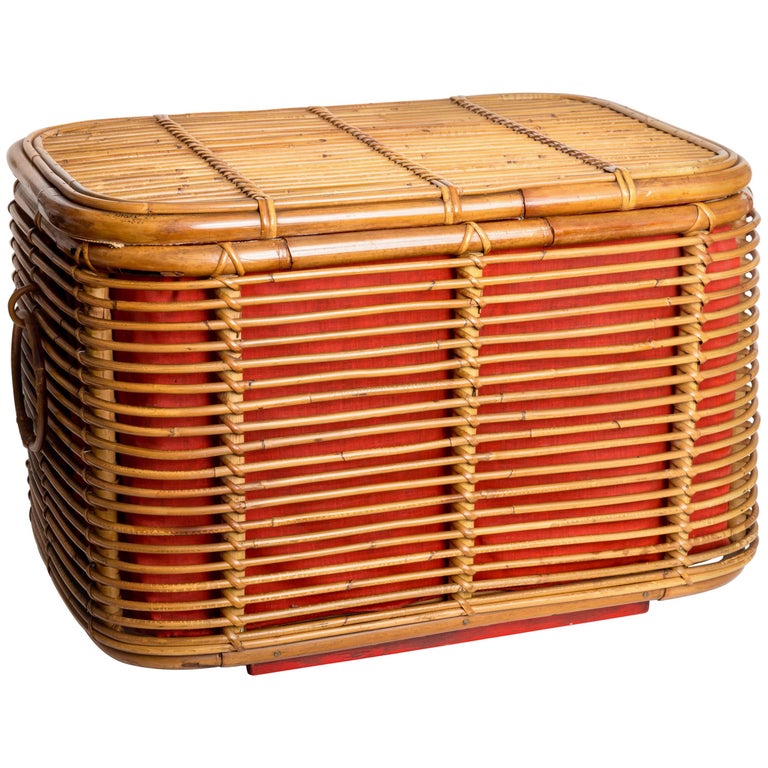 Rattan Ottoman or Storage Chest with Fabric Lining For Sale at 1stDibs