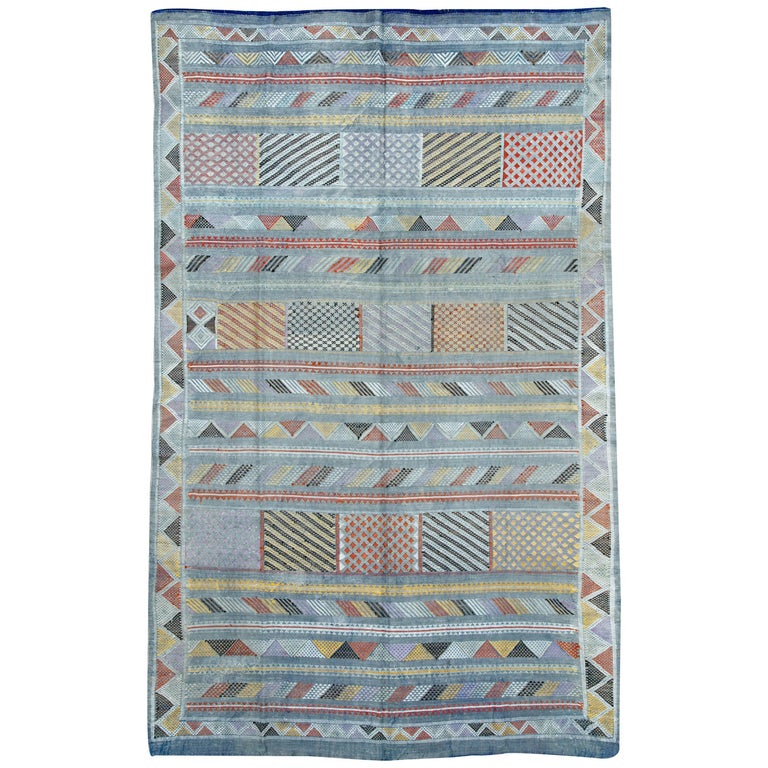 Silk Moroccan Boho-Chic Flatweave Rug In A Slate Blue Shade For Sale at ...