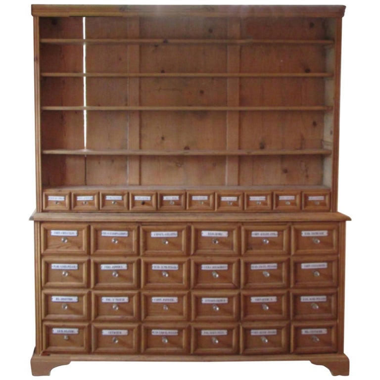 Pine Apothecary Cupboard with Enamel Labelled Drawers at 1stDibs