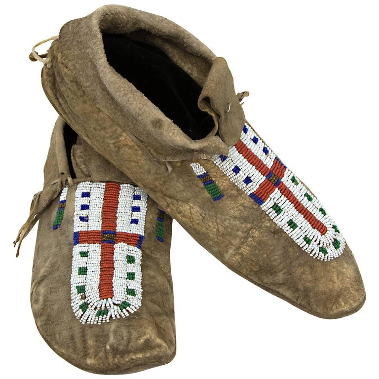 Antique Native American Beaded Moccasins, 19th Century, Plains at 1stDibs