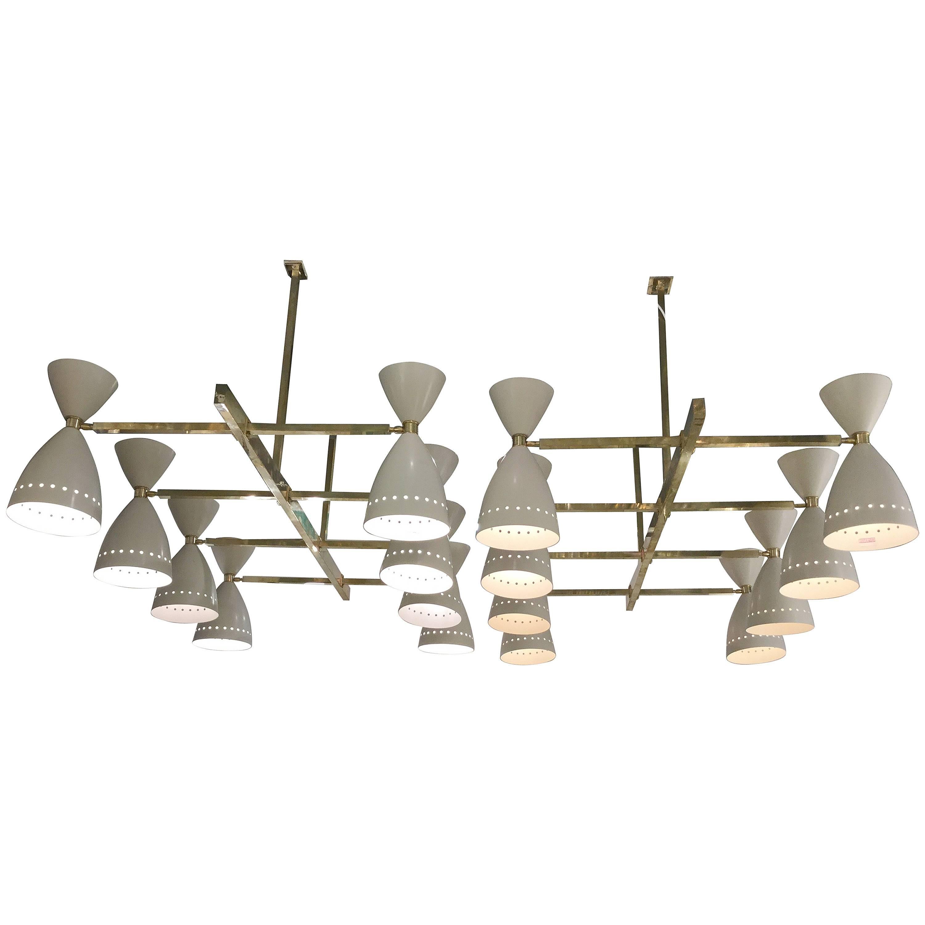 Pair of Italian Modernist Light Fixtures in Brass with Ivory Shades at ...