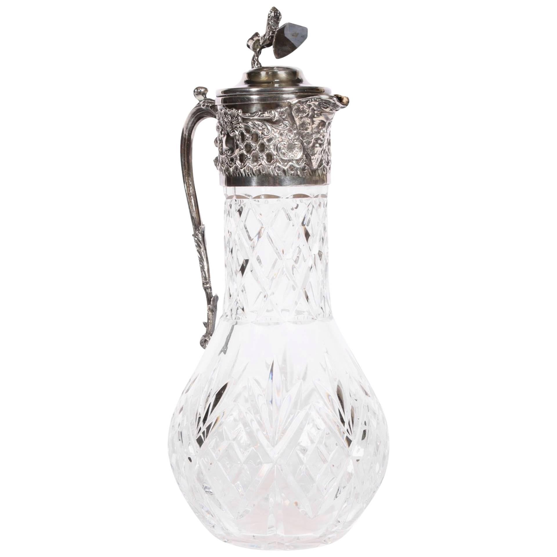 Crystal Wine Jug with Silver Plate Mounts at 1stDibs