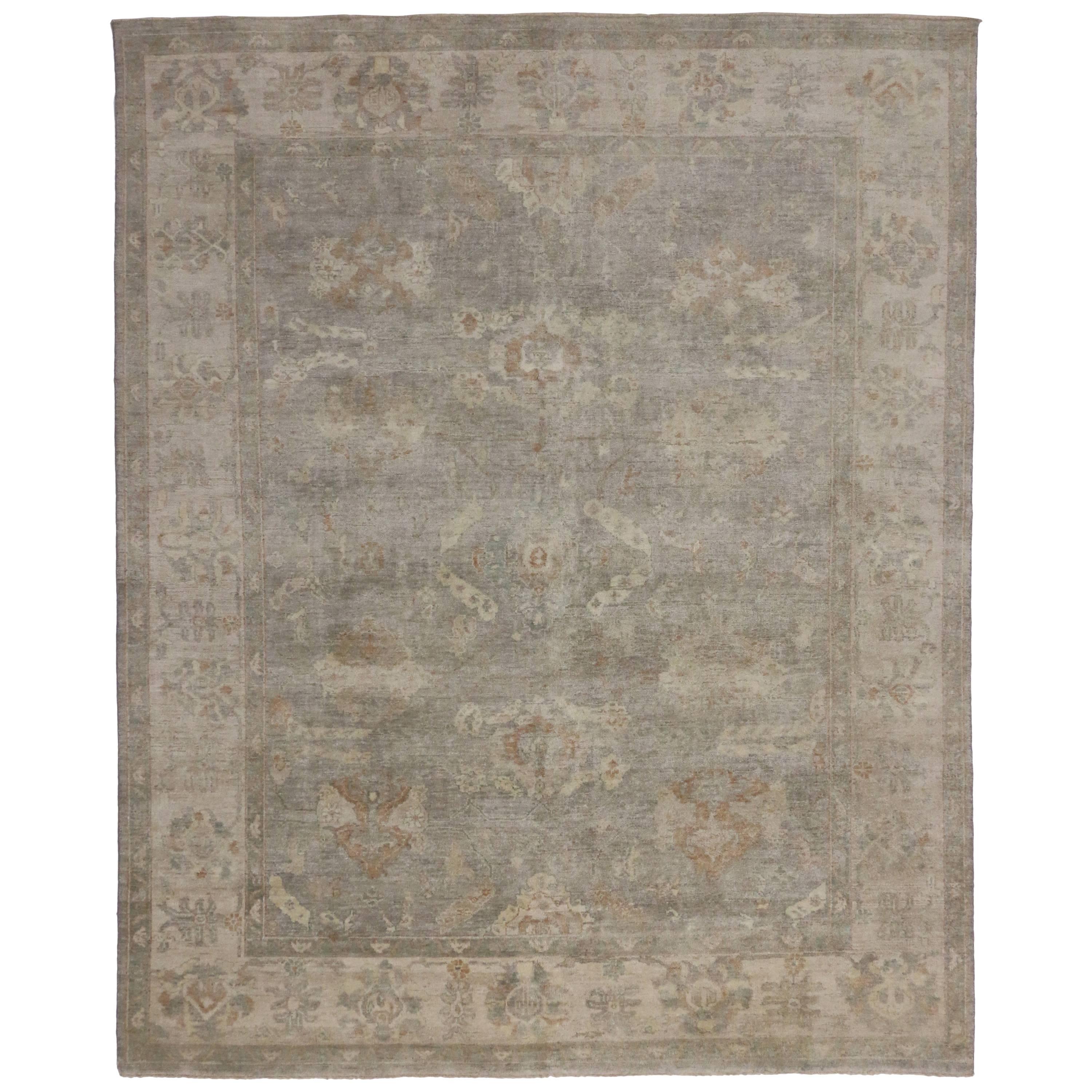 Square Shaped Modern Rug with Garden Pattern in Gray Tones and Neutral ...