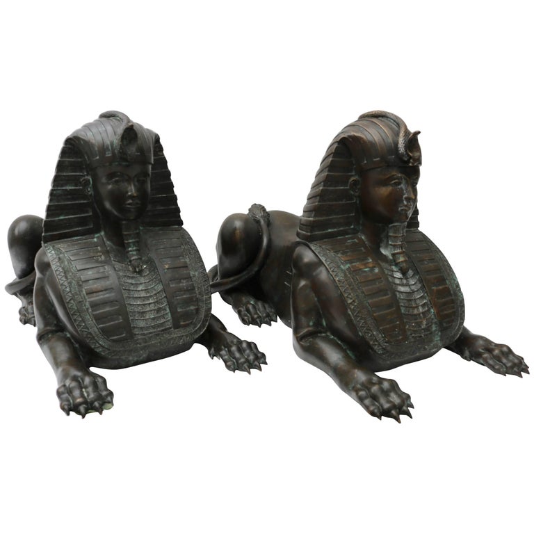 Pair of French Empire Revival Bronze Sphinx Sculptures at 1stDibs