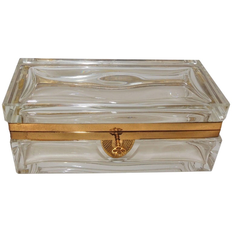 Beautiful Doré Bronze Beveled Crystal Glass Casket Jewelry Box at 1stDibs