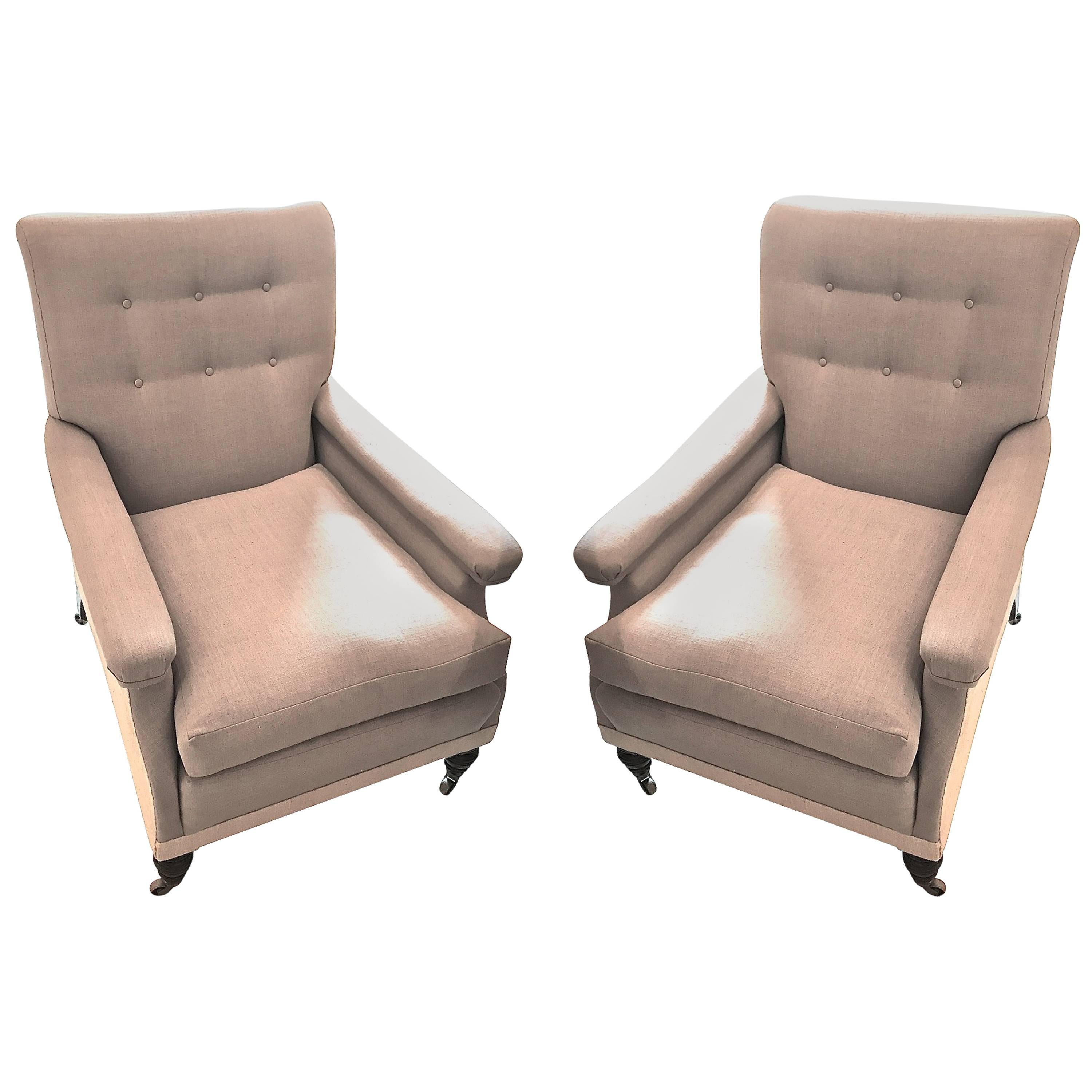 19th Century, Pair of Upholstered Club Chairs, England at 1stDibs