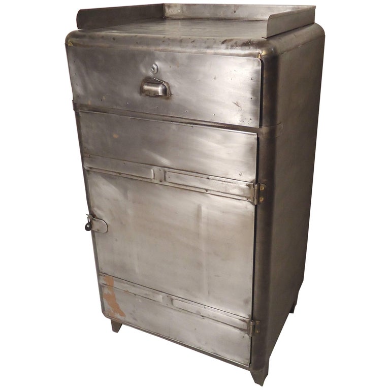 Restored Metal Factory Cabinet For Sale at 1stDibs