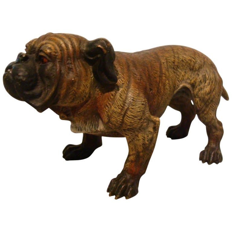 Antique Large Dog Cold Painted Vienna Bronze English Bulldog Sculpture ...