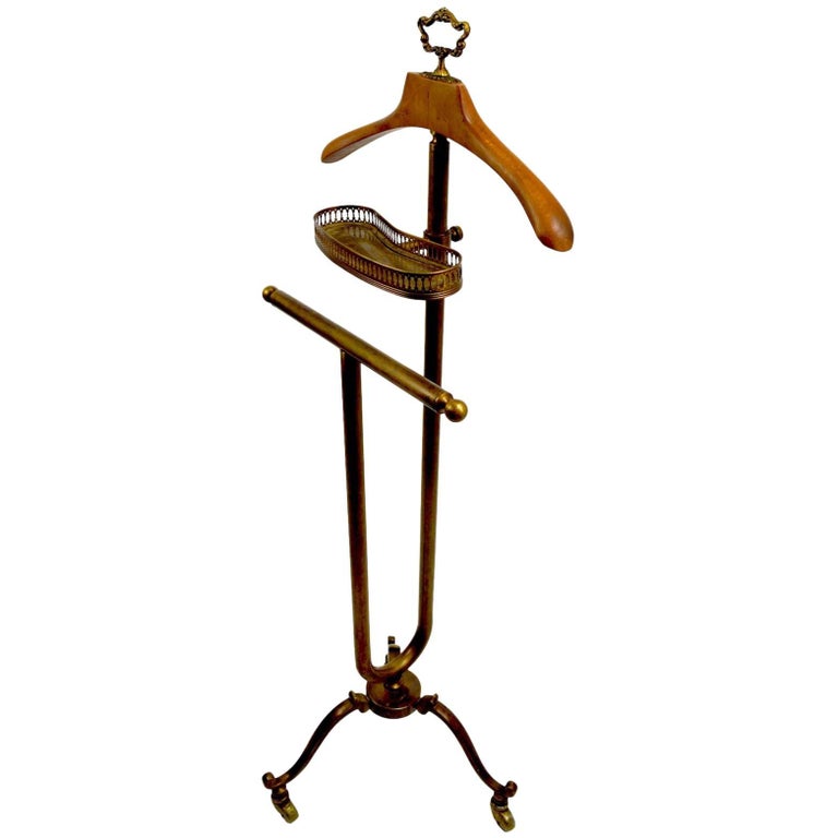Brass and Maple Valet Silent Butler Stand Attributed to Maison Jansen ...