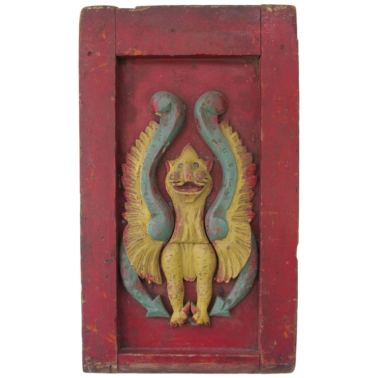 Carousel Wood Panel with Carved Griffin at 1stDibs