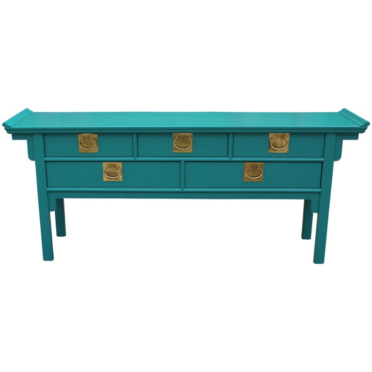 Modern Century Furniture Teal Five Drawer Dresser Or Console Table ...