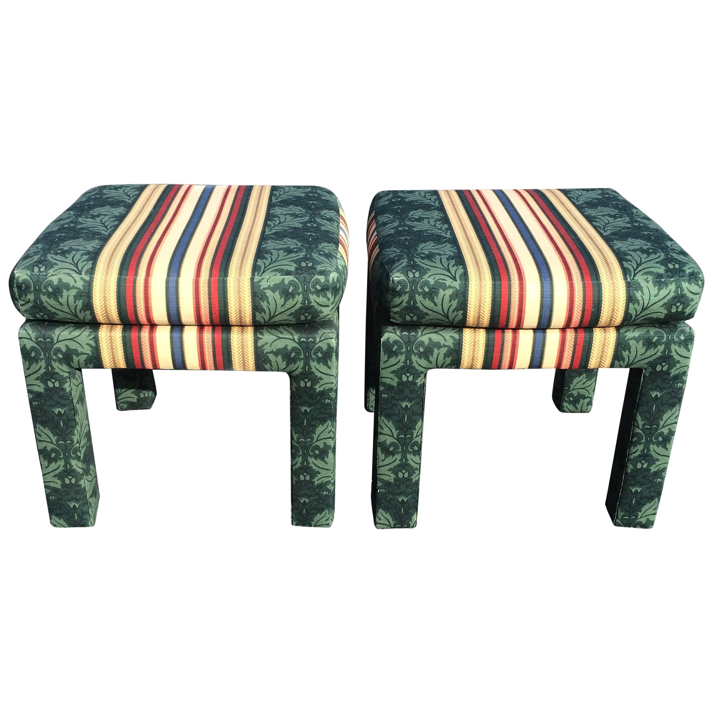 Pair of Square Upholstered Parsons Stools at 1stDibs