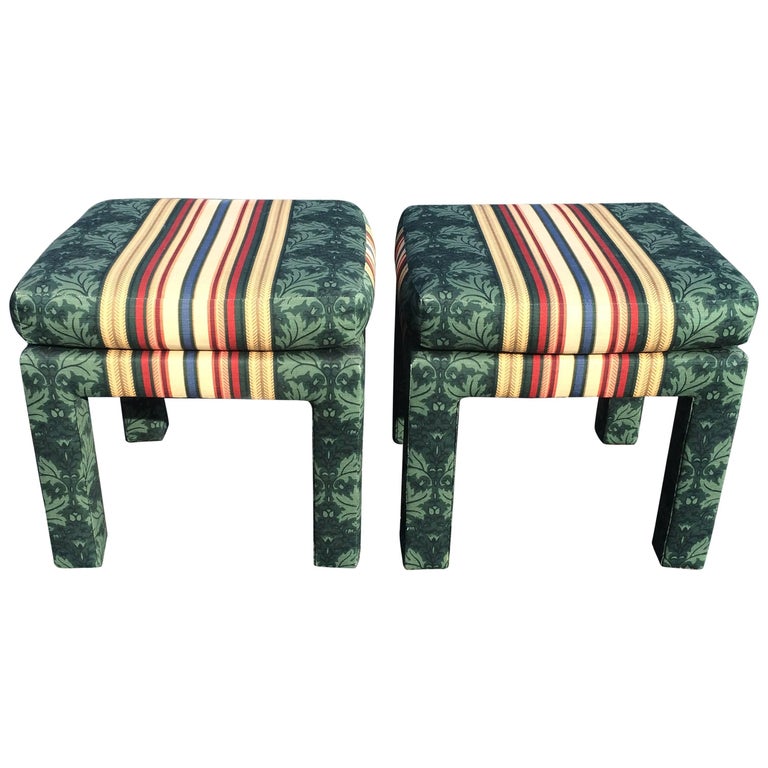 Pair of Square Upholstered Parsons Stools at 1stDibs