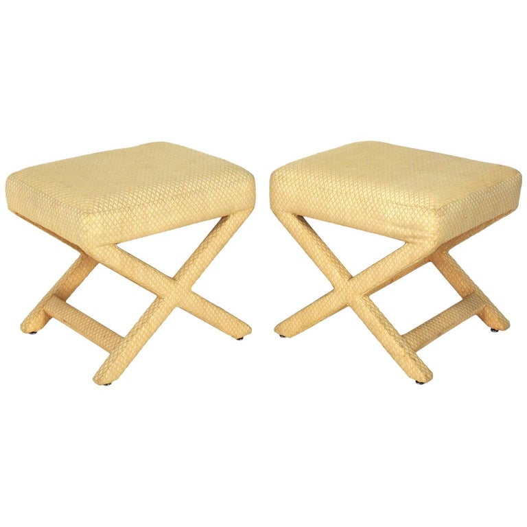 Pair of Upholstered X-Stools at 1stDibs | x stool upholstered