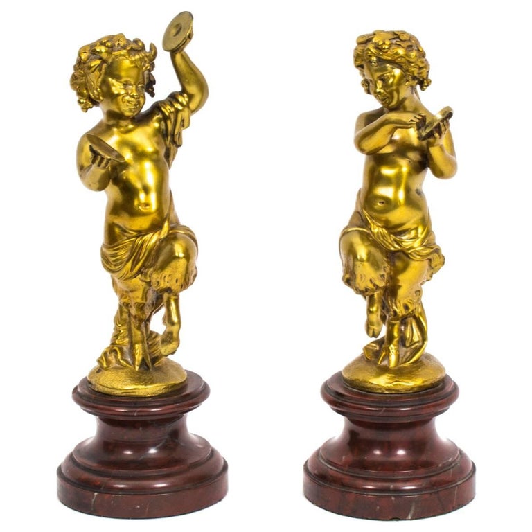 19th Century Pair of French Gilt Bronze Child Satyrs at 1stDibs