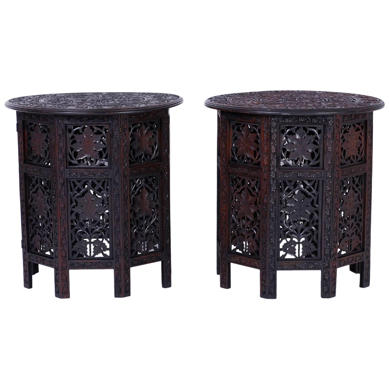 Pair of Carved Anglo Indian End Tables or Stands at 1stDibs