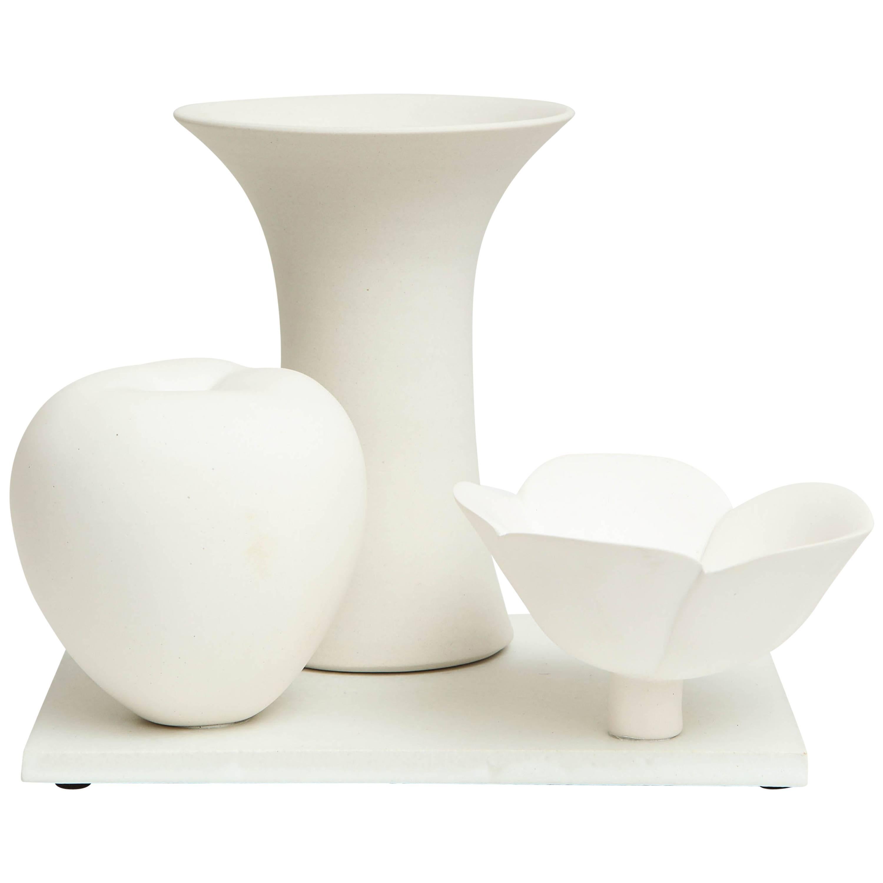 Still Life in White with Apple, Floral Bowl and Tall Footed Bowl, 2017 ...