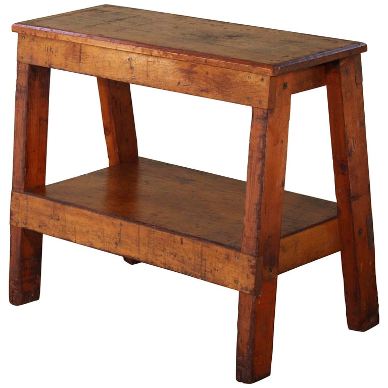 Wooden Bench/Side or End Table Factory Shop Two-Tier Industrial at 1stDibs