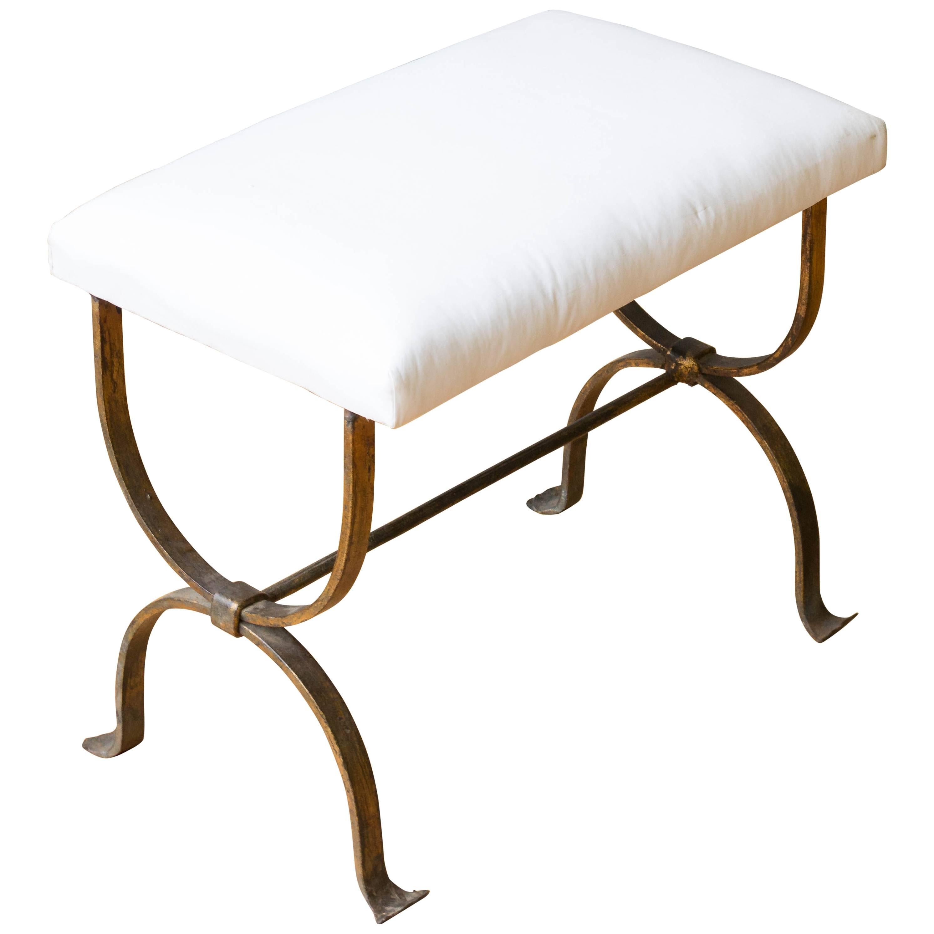 Small Gilt Iron Bench with Double Inverted U Frame For Sale at 1stDibs