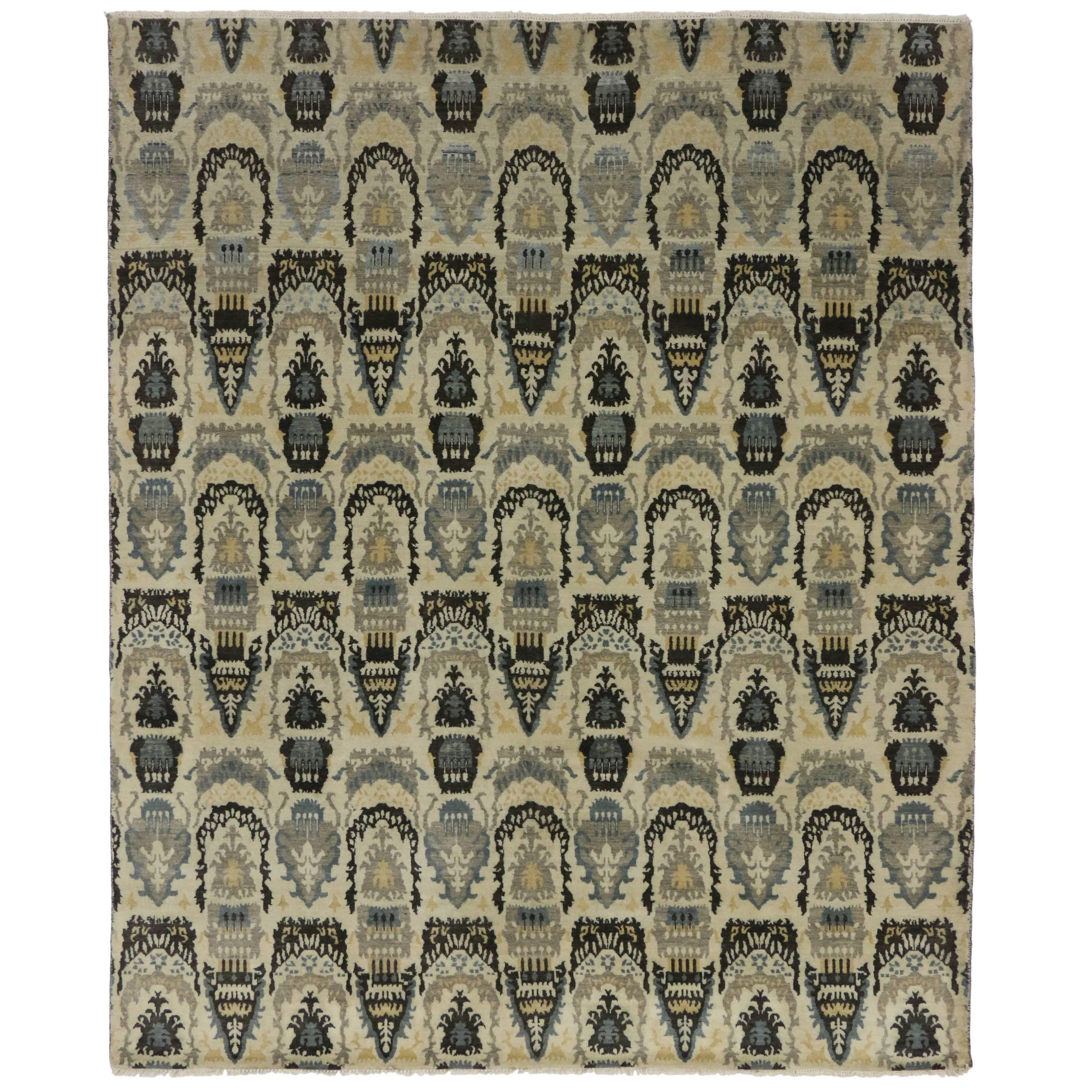 New Transitional Ikat Area Rug with Modern Design and Warm, Neutral ...