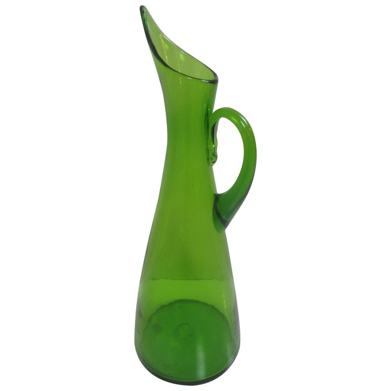 Blenko Green Water Pitcher with Applied Handle at 1stDibs