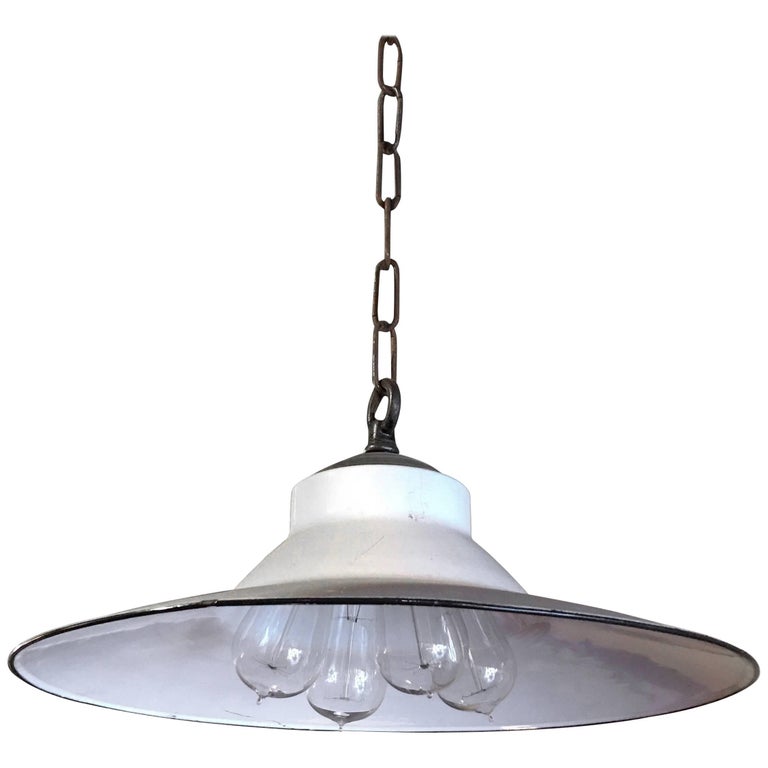 Original Industrial White Enamel Steel Machine Shop Pendant Light at ...