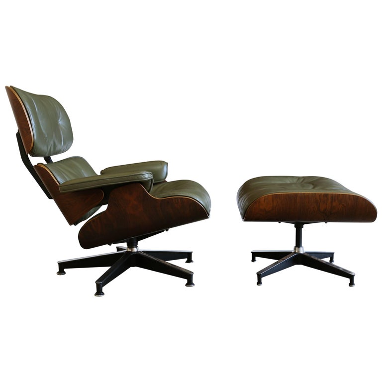 Rare Green Leather Eames Herman Miller 670 Lounge Chair at 1stDibs