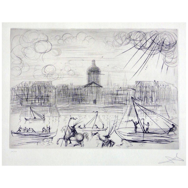 Original Pencil Signed Etching by Salvador Dali, Venice at 1stDibs