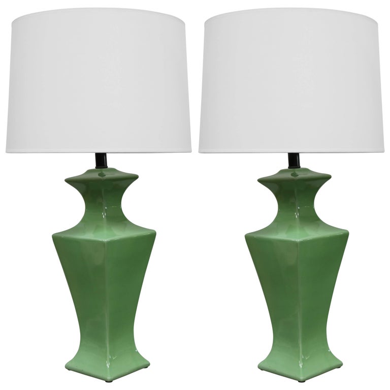 Pair of Jade Green Midcentury Ceramic Table Lamps at 1stDibs