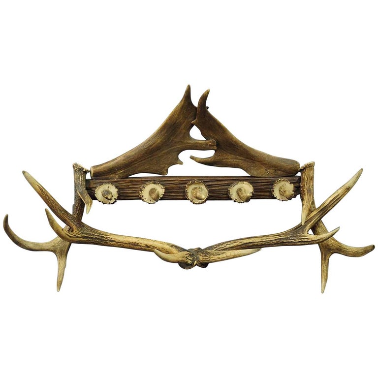 Antique Rustic Wardrobe with Deer Antlers at 1stDibs