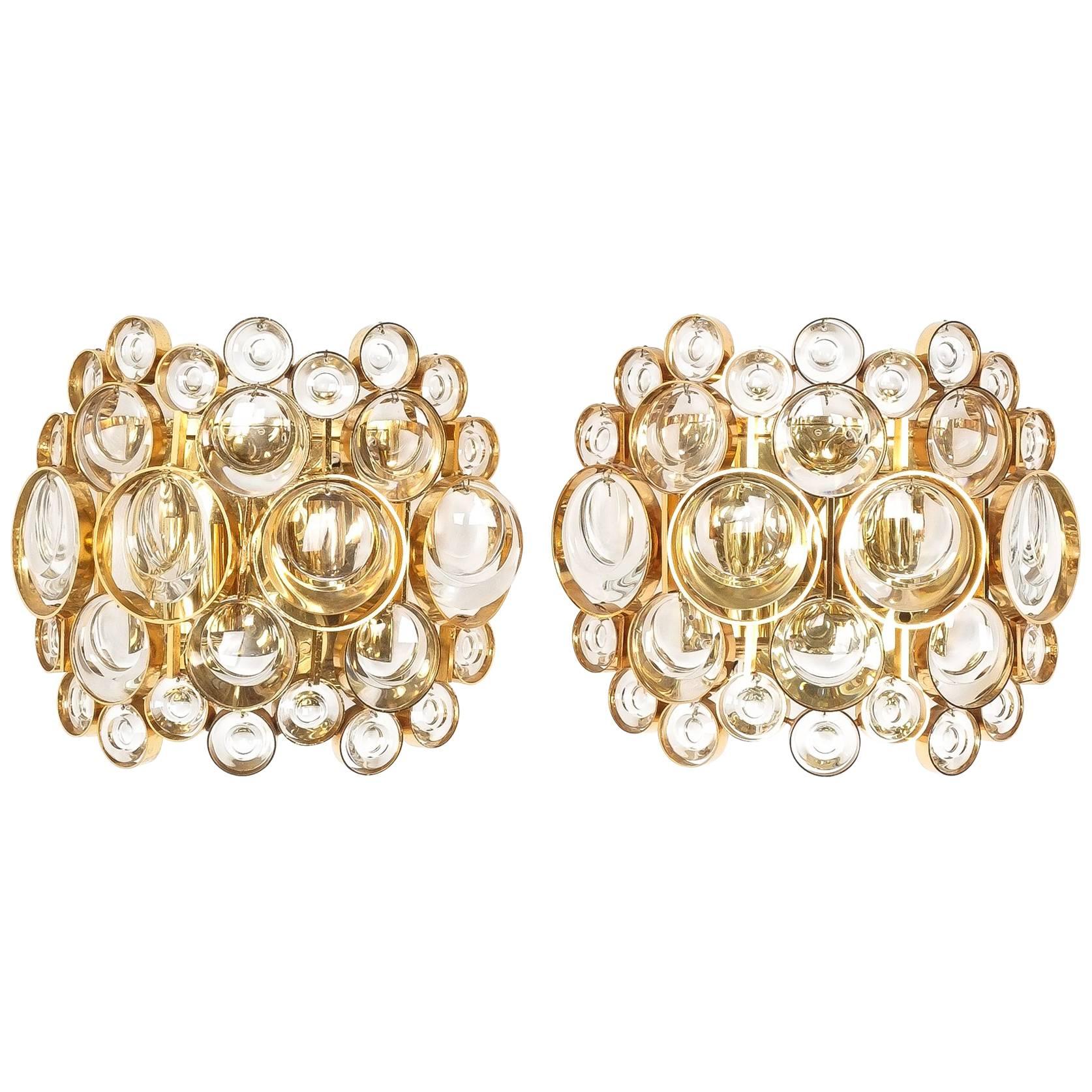 Pair of Vintage Gold-Plated "Palwa" Crystal Flower Sconces at 1stDibs