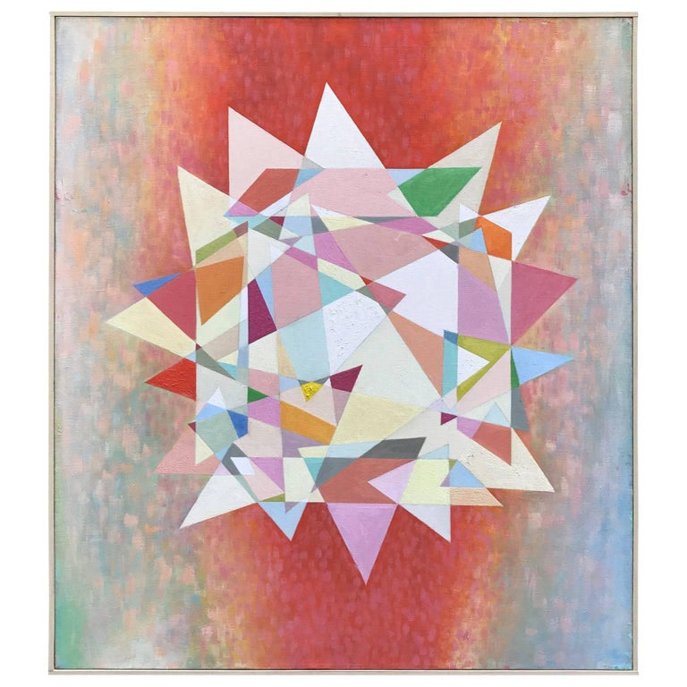 Abstract Midcentury Pastel Prism Painting For Sale at 1stDibs