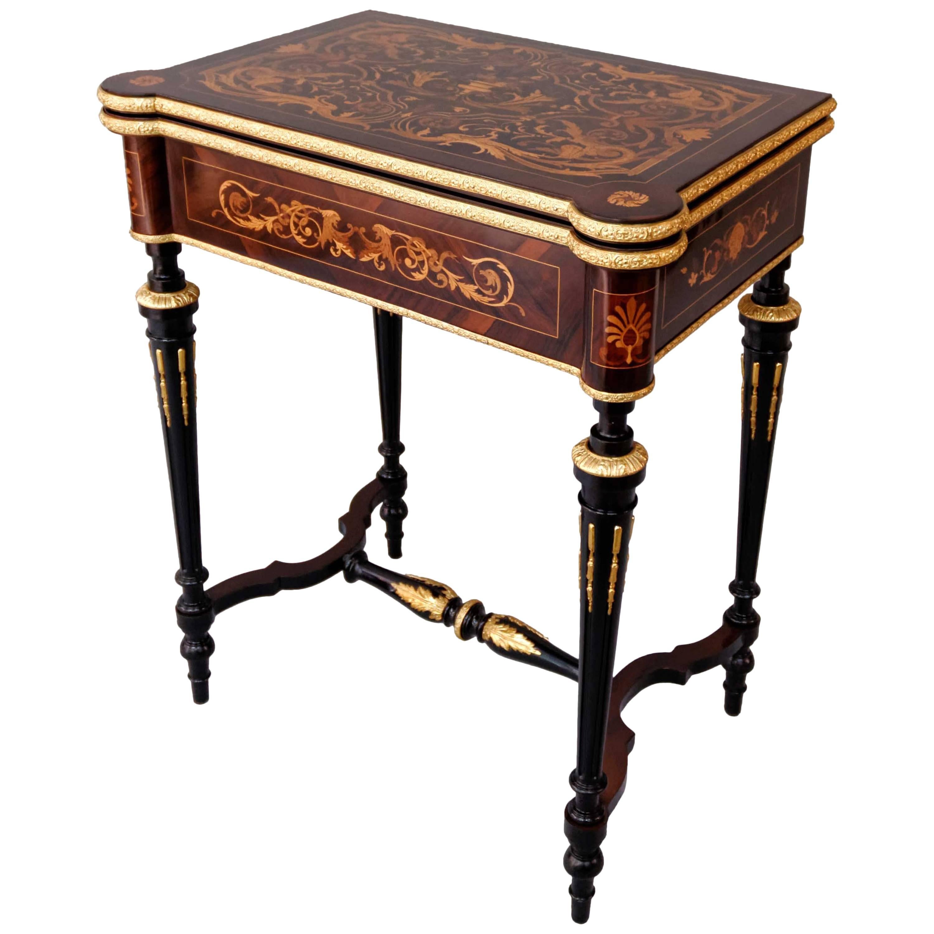 19th Century French Game Table with Grotesque Marquetry and Accessories ...