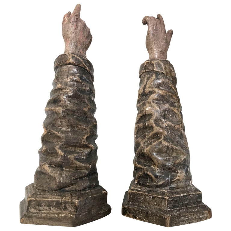 Pair of Italian Baroque Silver Gilt and Painted Hand Form Reliquaries ...