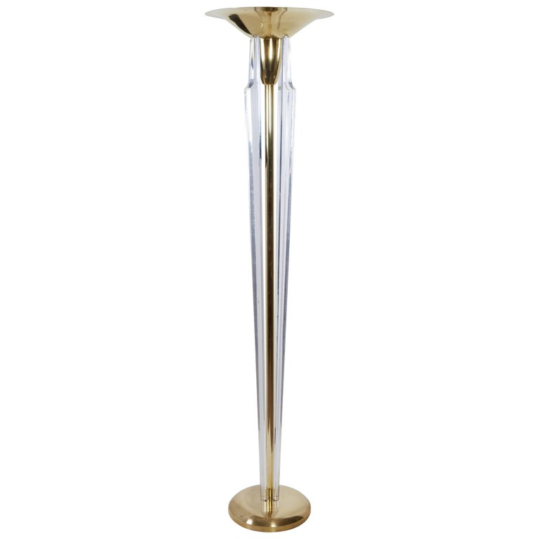 Lampe torchère/lampe sur pied italienne en laiton et lucite En vente ...