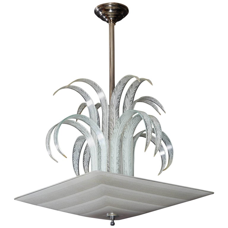 Art Deco Palm/Waterfall Square Pendant Chandelier For Sale at 1stDibs