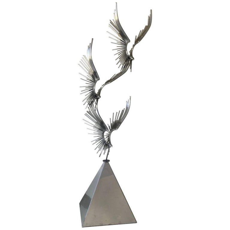1970s C. Jere "Birds in Flight" Welded Metal and Chrome Sculpture at ...
