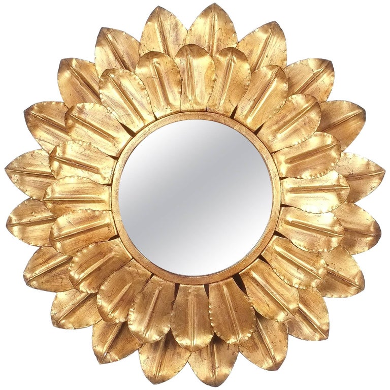 Large Round Gold Leaf Sunburst Backlit Mirror, France 1960 For Sale at ...