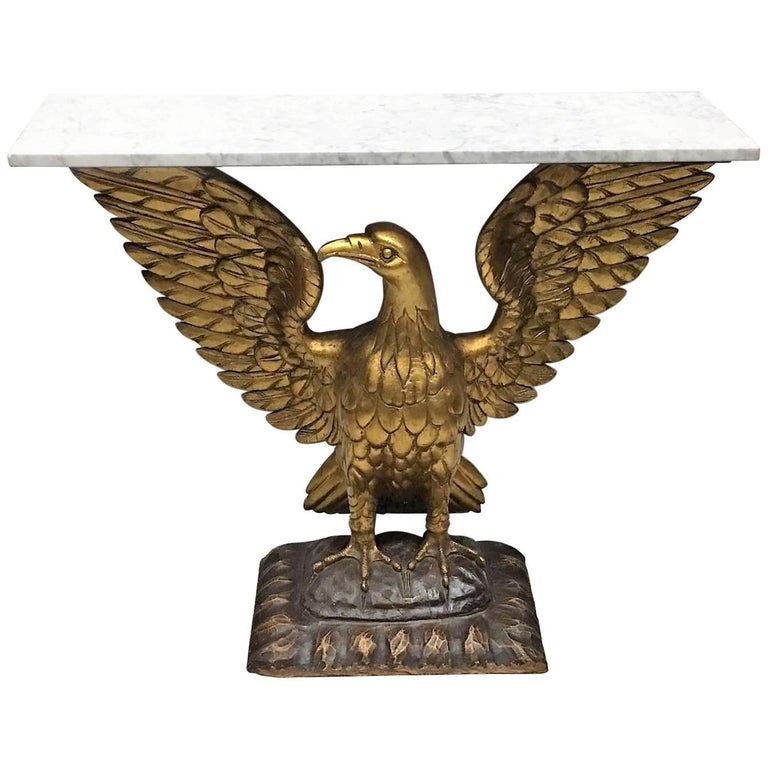 20th Century French Regency Eagle Console Pier Table with White Marble ...