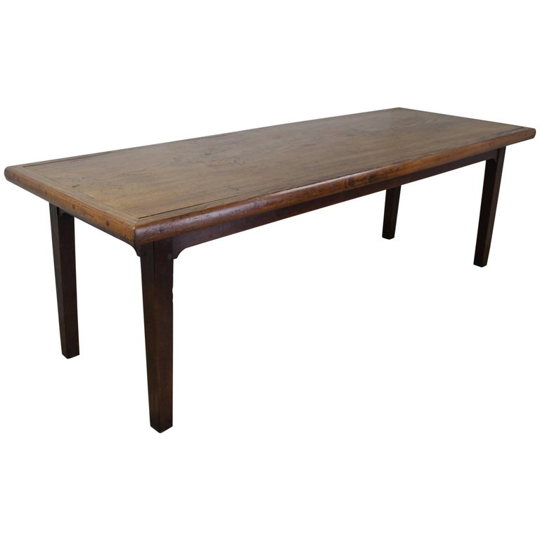 Single Plank Long Antique Thick Framed Top Elm Farm Table at 1stDibs